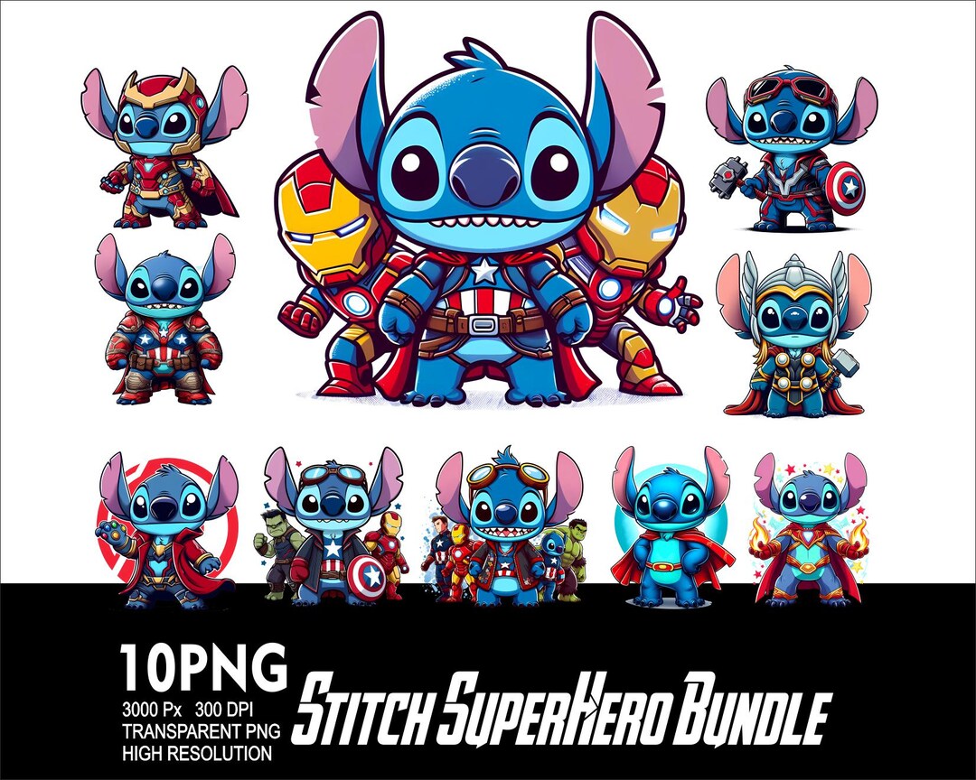 Stitch Hero BUNDLE 10 PNG Design for Sublimation Png 300DPI High ...