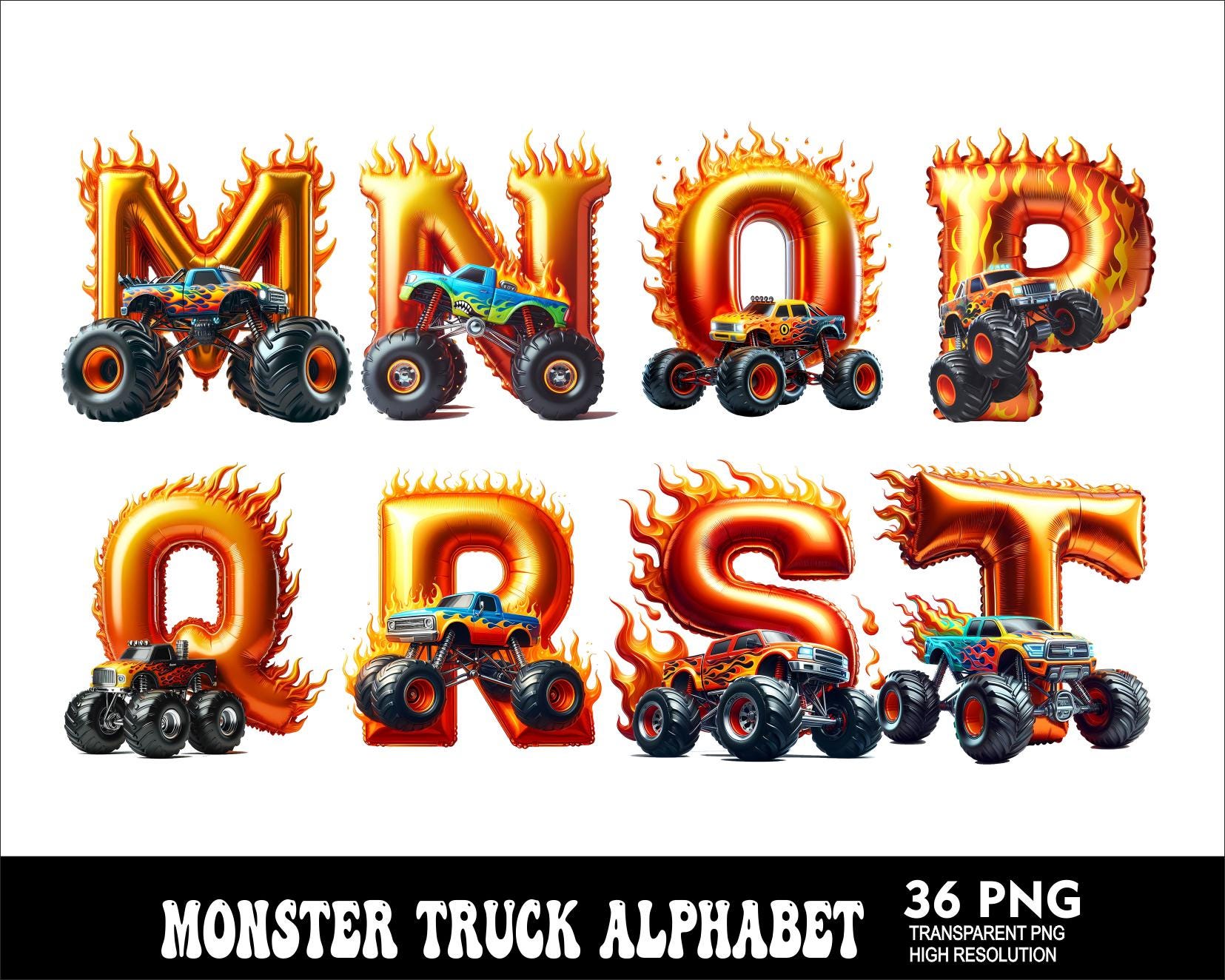 Monster Truck Alphabet PNG Letters Design Monster Truck Letters Png ...