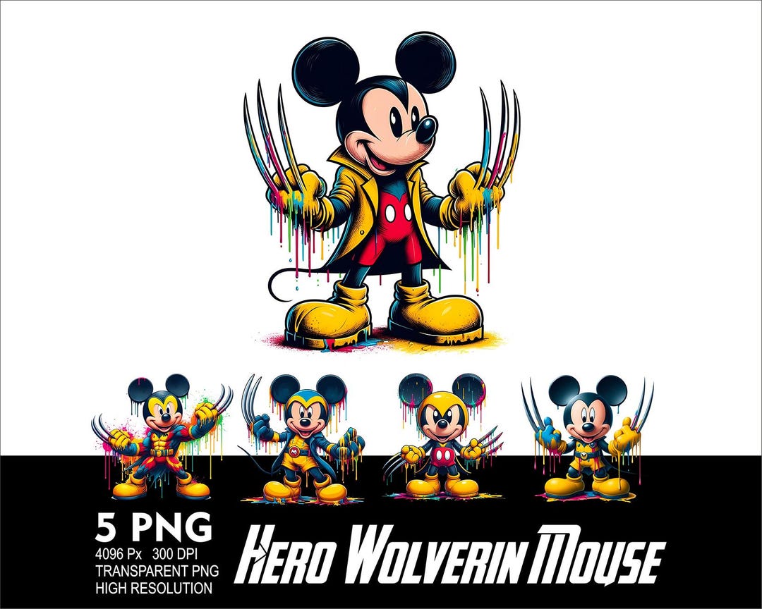 Mickey Superhero Wolverin Mouse 5 PNG Design Sublimation Png 300DPI ...