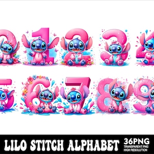 Cartoon Lilo Stitch Alphabet PNG Letters Design Pink Stitch Letters Png ...