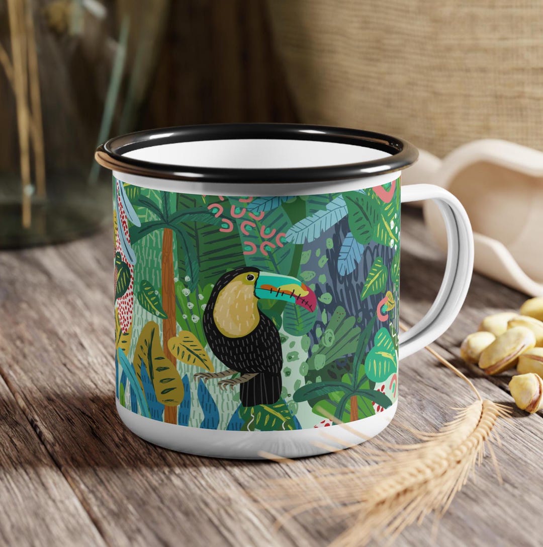 Tropical Jungle Safari Inspired Outdoor Mug Animal Print Enamel Camp ...
