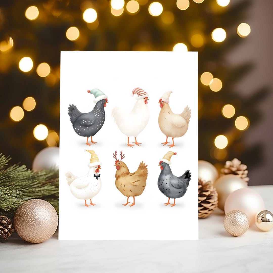 Chicken Christmas Greeting Cards Christmas Card Pack Chicken Holiday ...