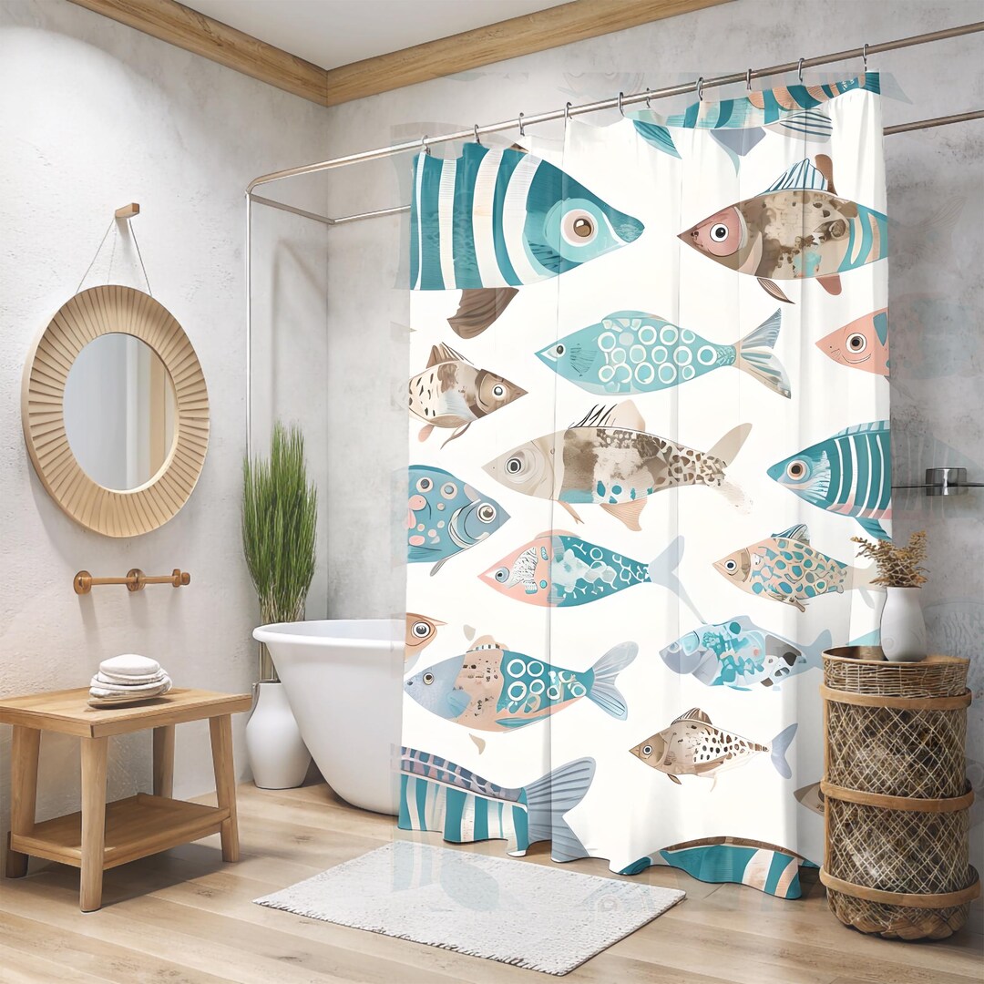Colorful Fish Pattern Shower Curtain: Marine Life Bathroom Decor - Etsy