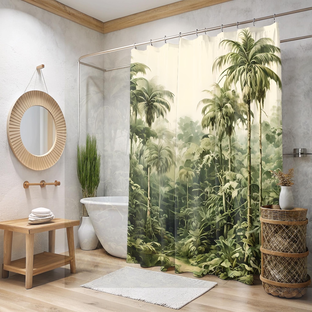Tropical Rainforest Shower Curtain, Jungle Bathroom Decor, Exotic ...