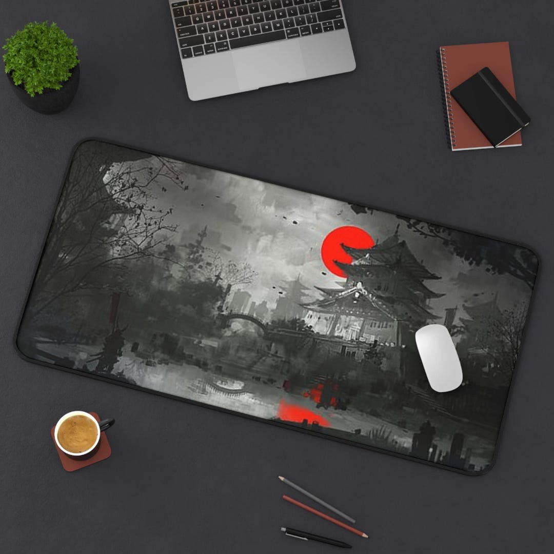 Samurai Desk Mat - Large Gaming Mouse Pad, Black & Grey Theme, Zen ...