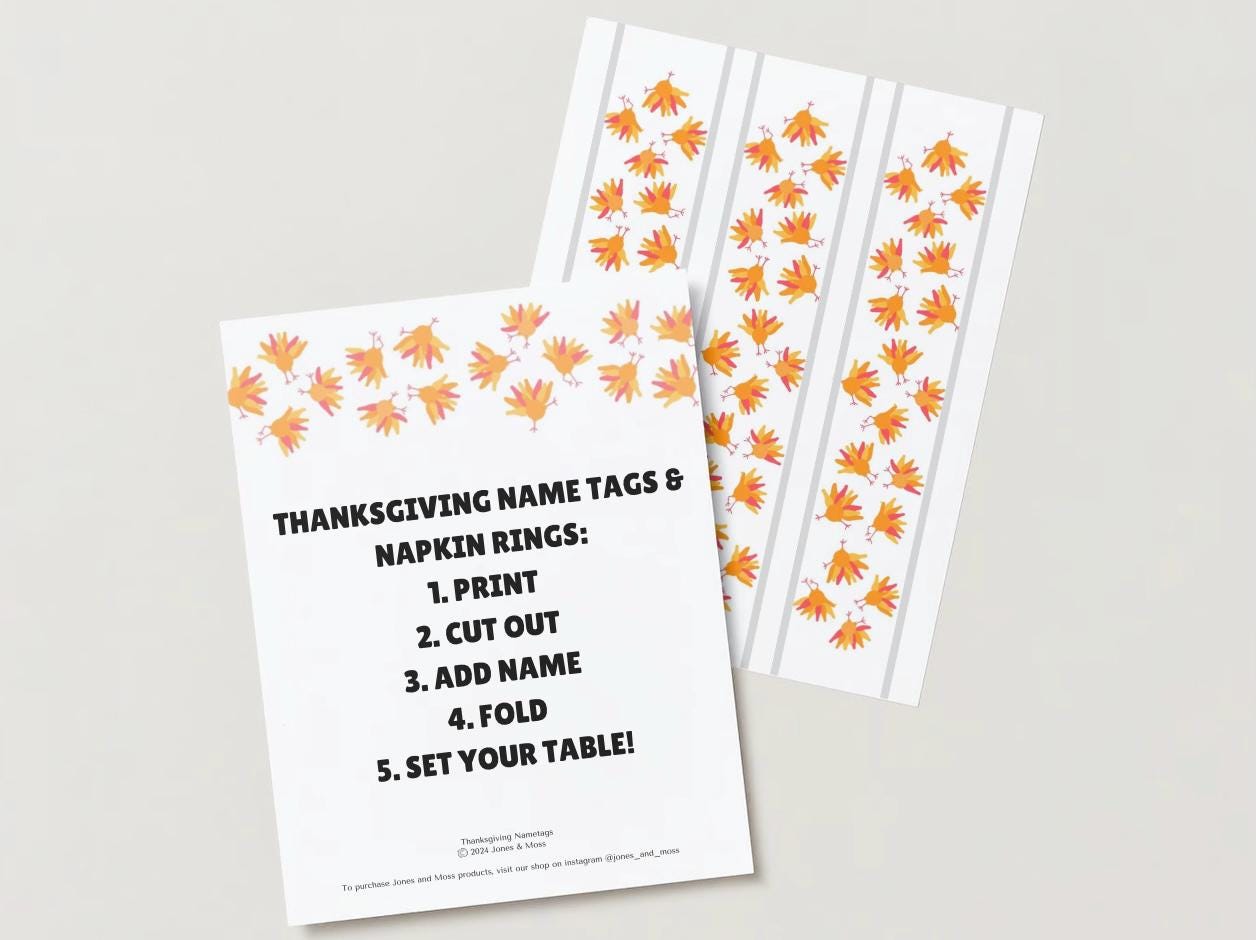Instant Download Thanksgiving Name Tags and Napkin/silverware Rings ...