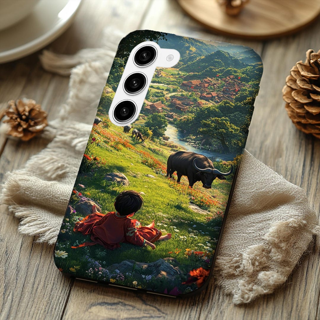 Boy Enjoying View Field Cow Ox 15, 14, 13, 12, 11, X, XS, 7, 8 Pro Max ...