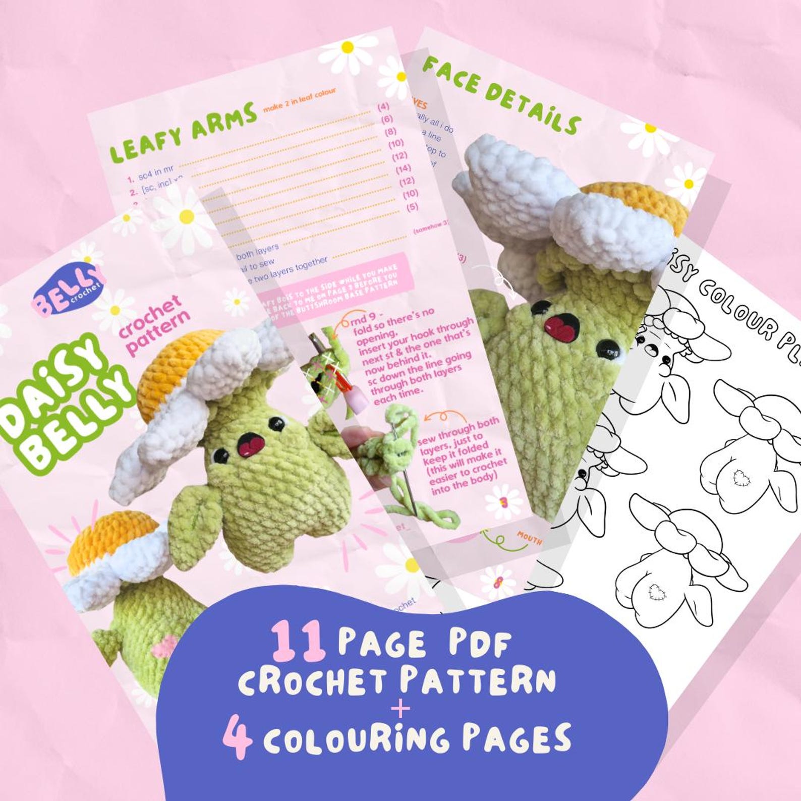 DIGITAL DOWNLOAD- Daisy Belly Happy Spring Flower Amigurumi Crochet ...