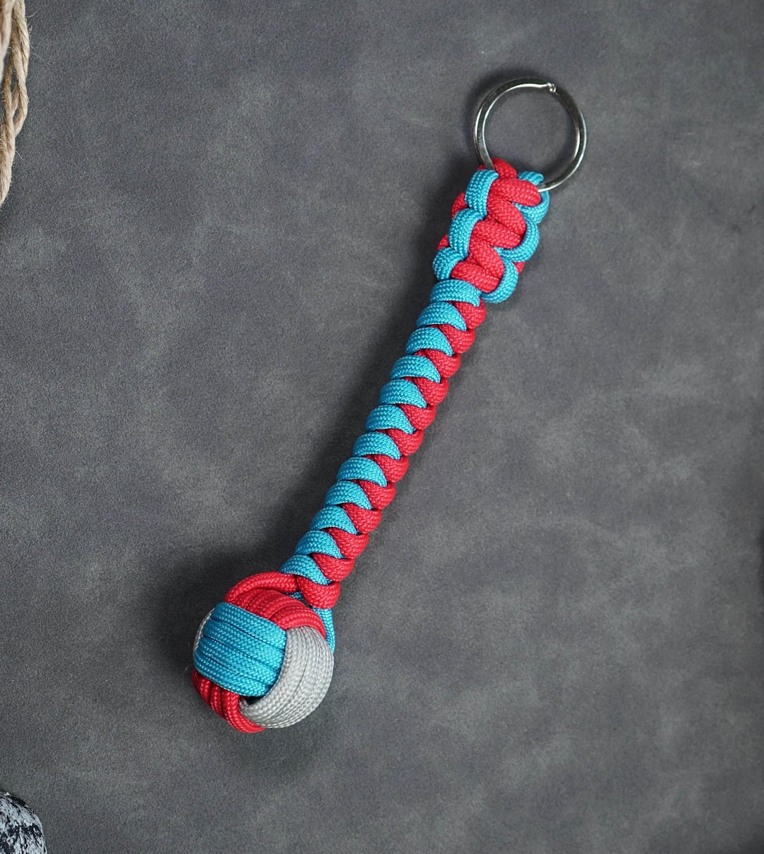 Paracord 550 Monkey Fist Keychain, Three-colored Key Fob, Handmade ...