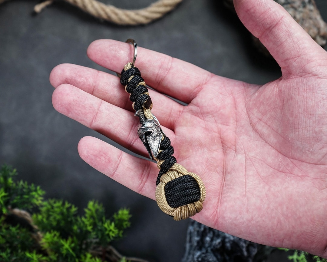 Monkey Fist Keychain With Leonidas Helmet Bead, Two-colored Paracord ...