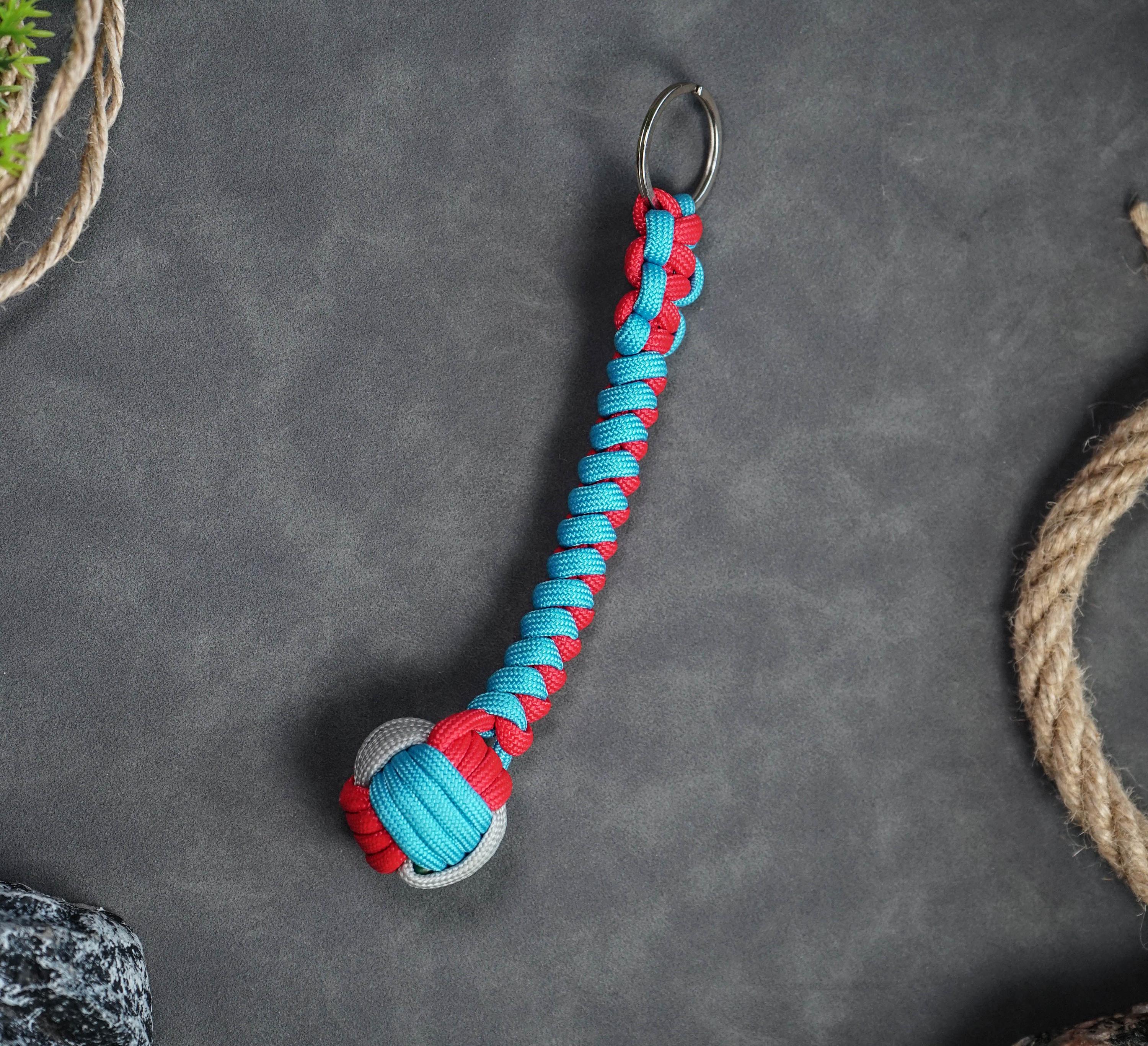 Paracord 550 Monkey Fist Keychain, Three-colored Key Fob, Handmade ...