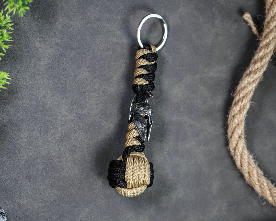 Monkey Fist Keychain With Leonidas Helmet, Two-colored Paracord Key Fob ...