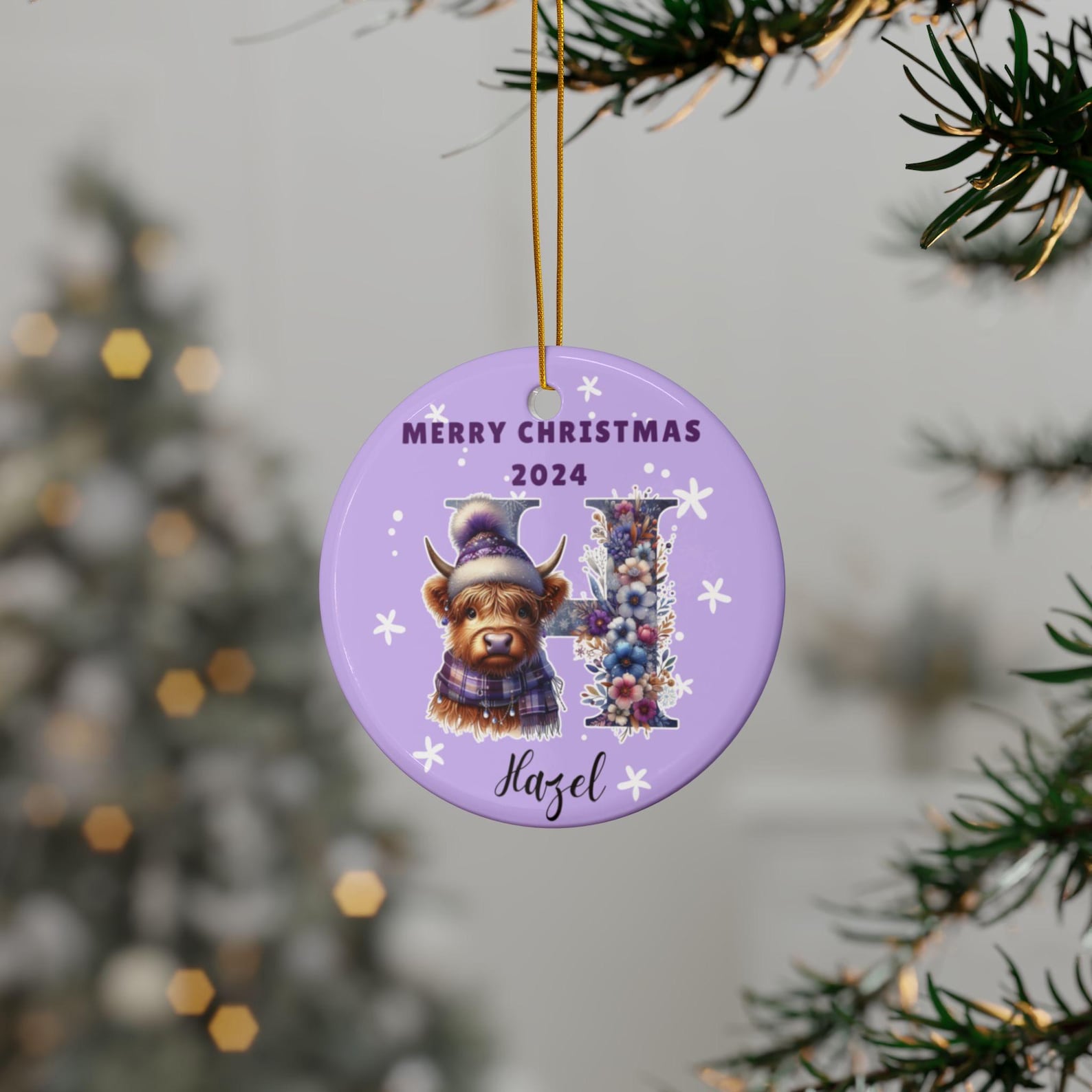 Personalized Alphabet Letter Name Purple Christmas Printable Art Round ...