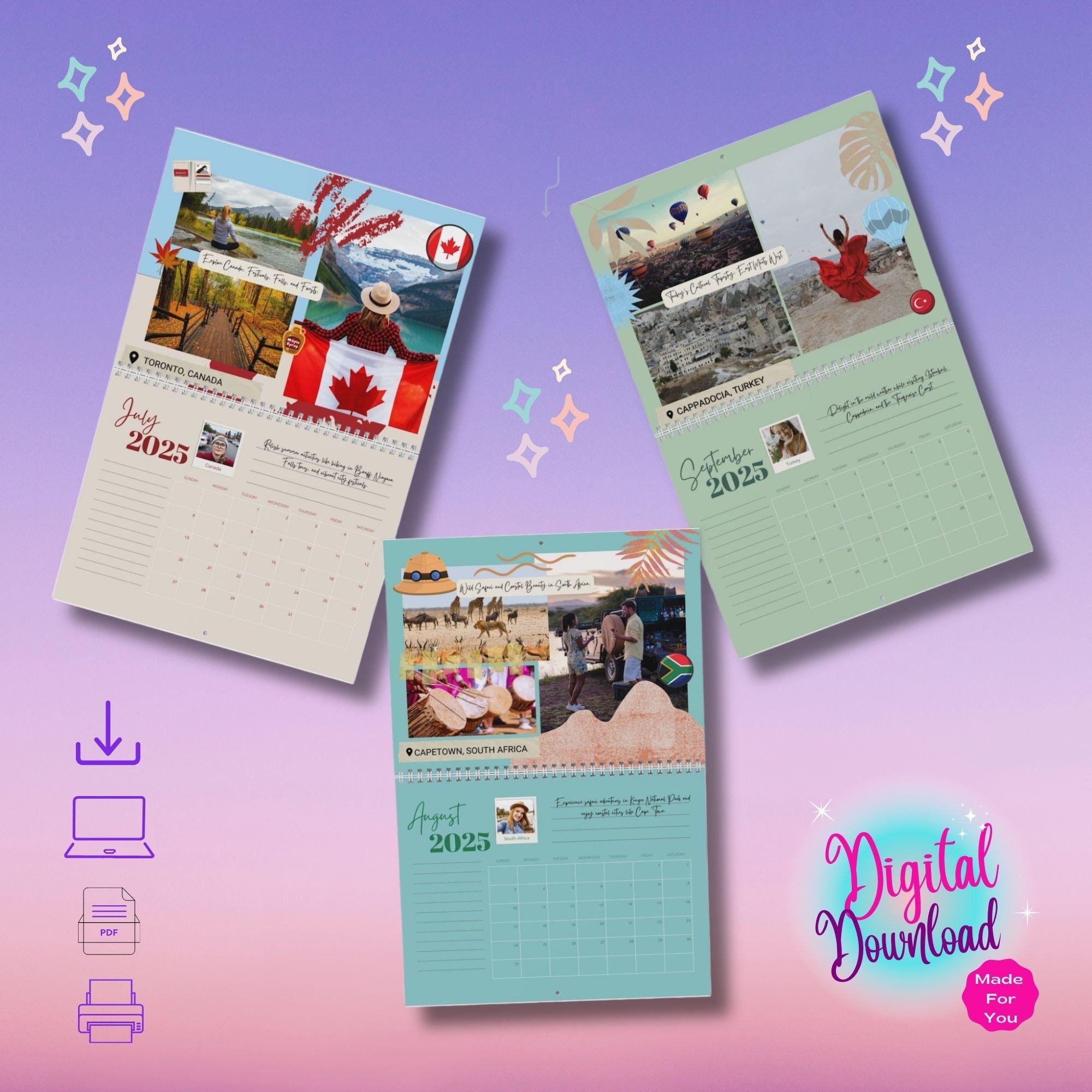 Personalize, 2025 Calendar Printable, Travel Planner 2025, Wall ...