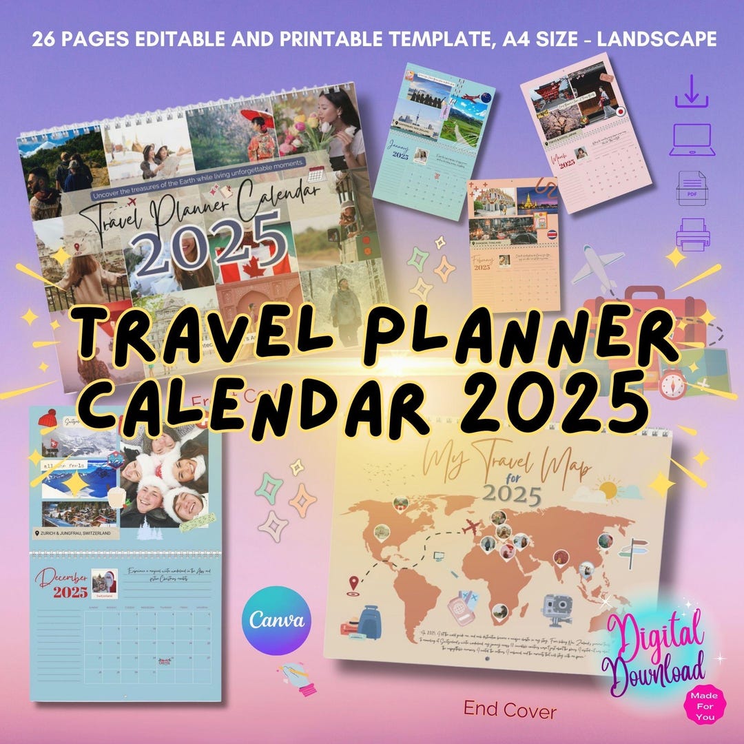 Personalize, 2025 Calendar Printable, Travel Planner 2025, Wall ...