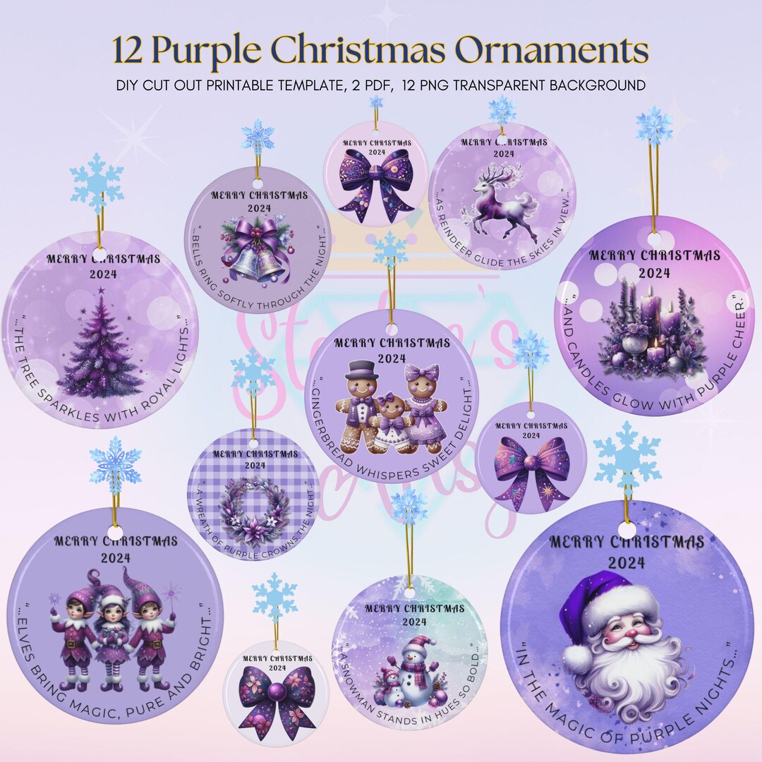 Purple Christmas Printable Round Ornament Template DIY Cut Out Png ...