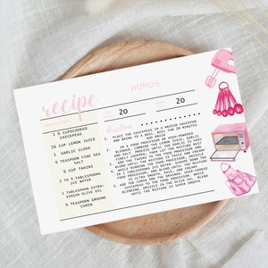 Pink Recipe Card Template Downloadable Recipe Card Template Editable ...