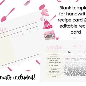 Pink Recipe Card Template Downloadable Recipe Card Template Editable ...