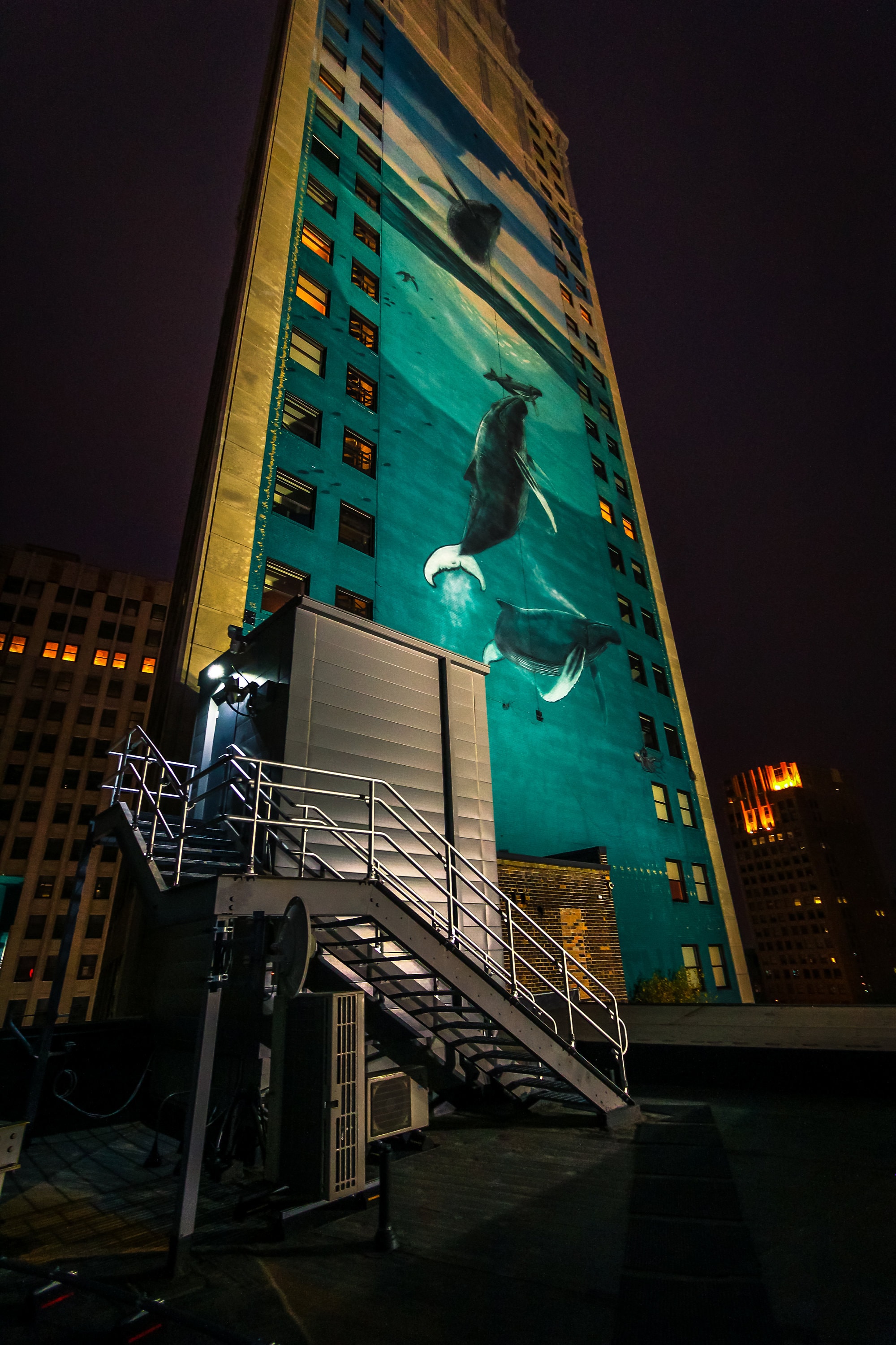 Detroit Whale Mural Broderick Tower Building at Night Fine Art ...