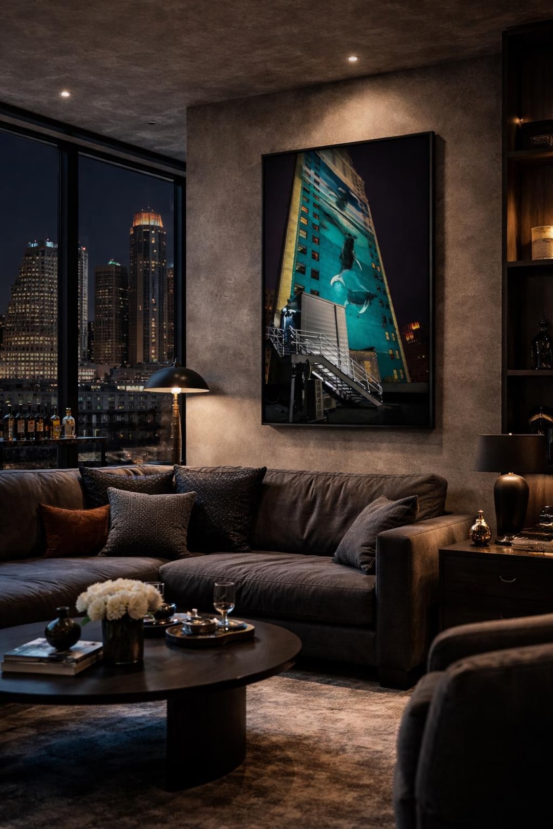 Detroit Whale Mural Broderick Tower Building at Night Fine Art ...