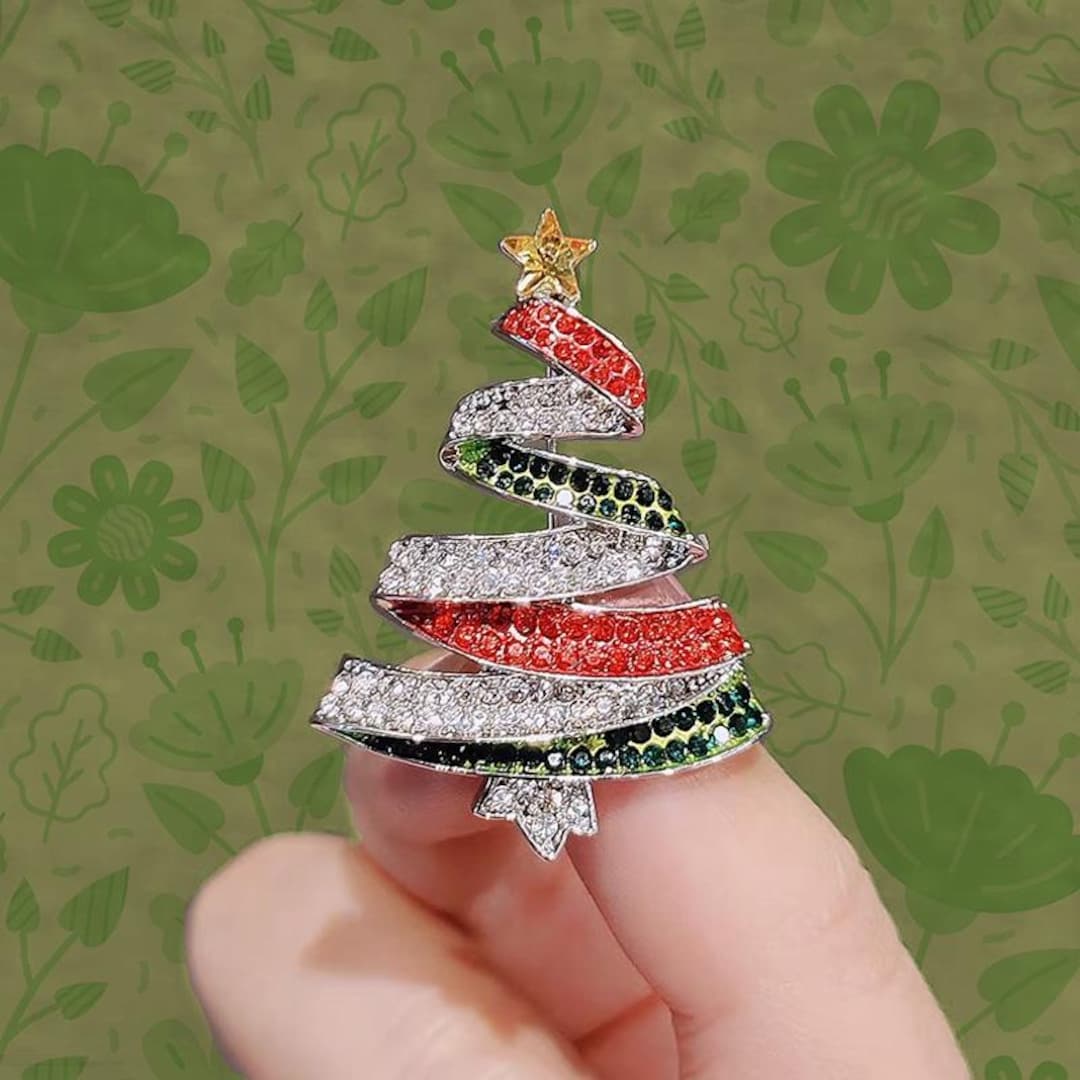 Rhinestone Tree Brooch, Christmas Tree Pin, Tree Brooch, Holiday Tree ...
