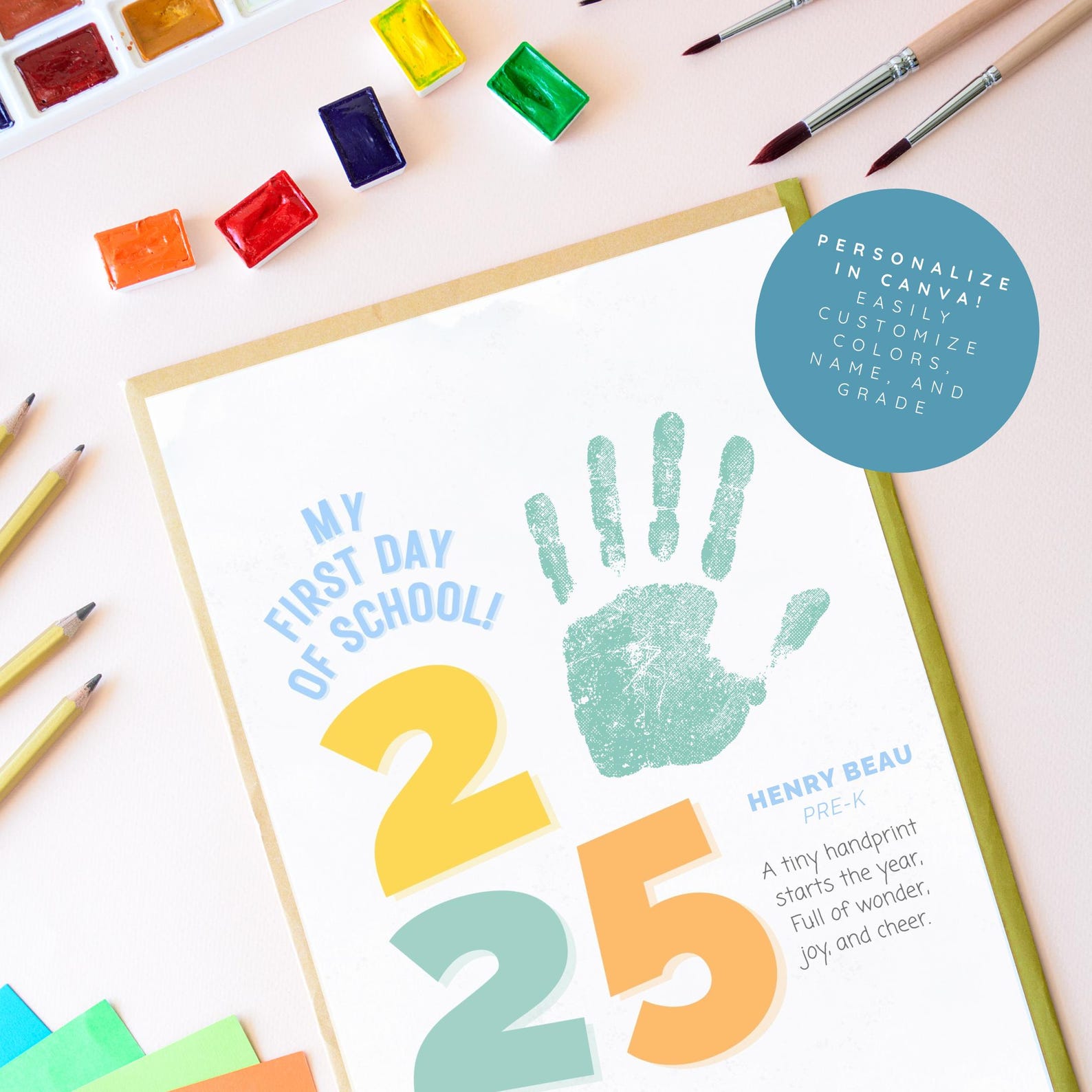 Editable Back to School Handprint Art, My First Day of Preschool ...