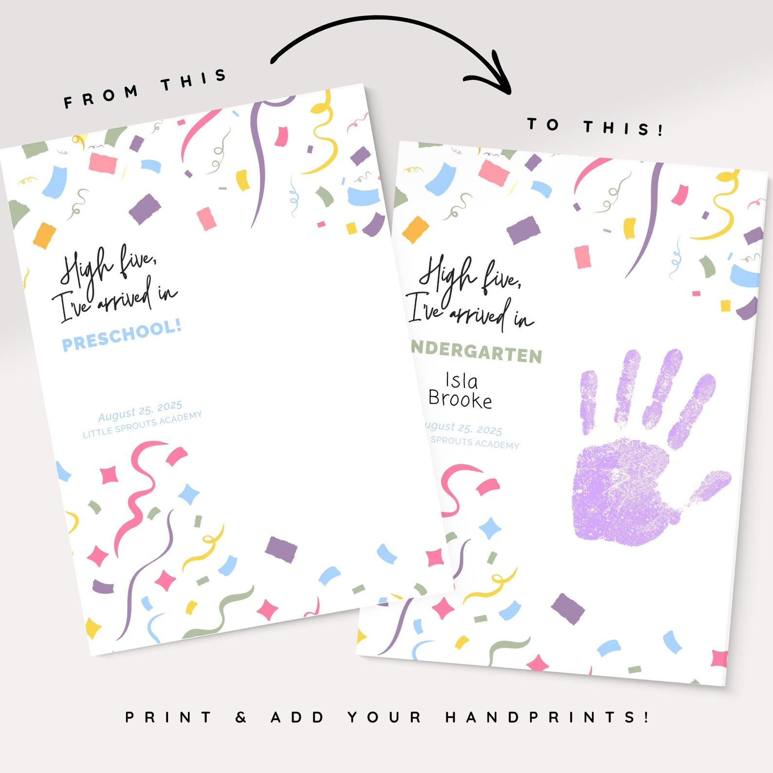 Editable First Day of Kindergarten Handprint Craft, High Five Handprint ...