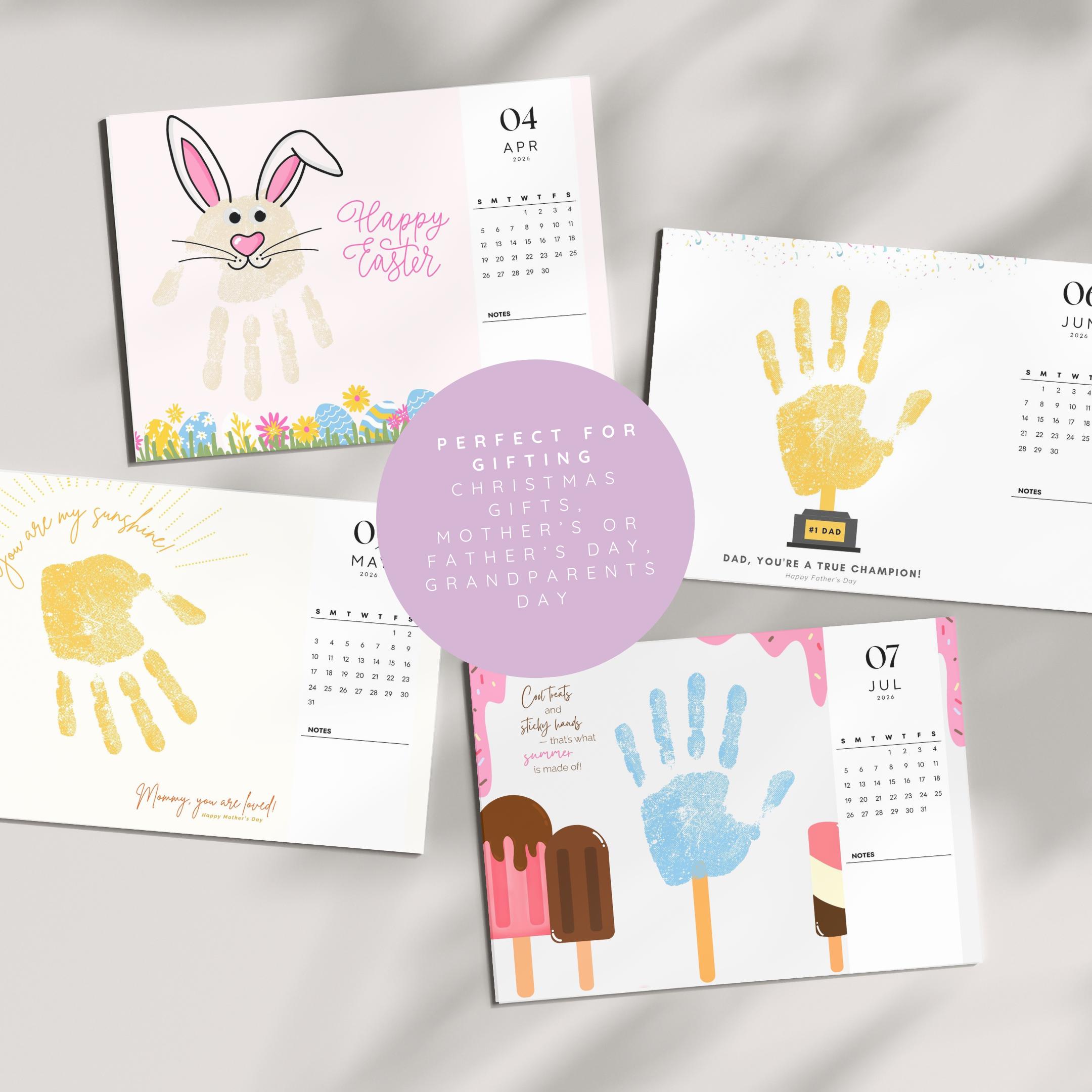 2026 Handprint Art Calendar Keepsake, Printable Handprint Calendar 2026 ...