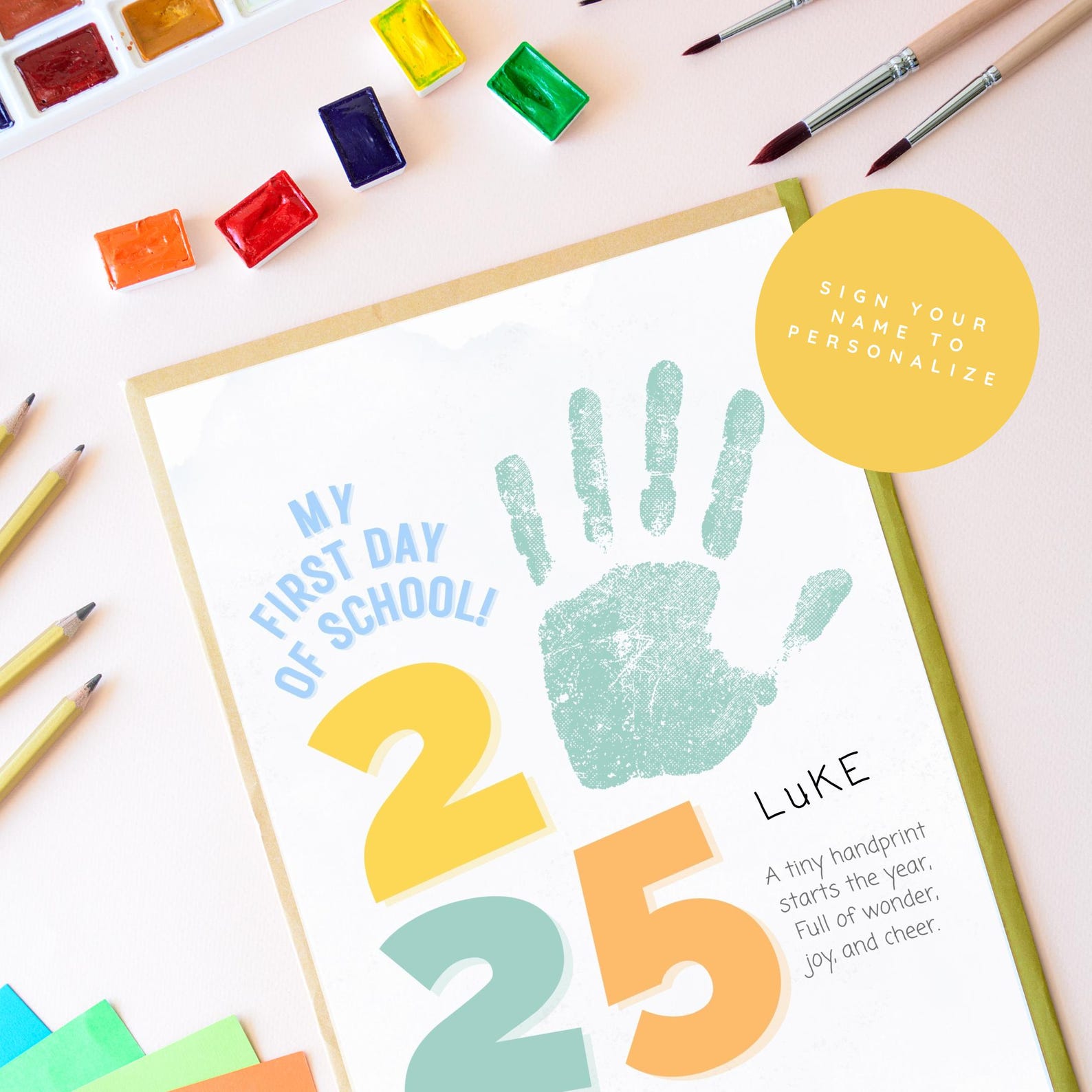 My First Day of School Handprint, First Day of Kindergarten Handprint ...