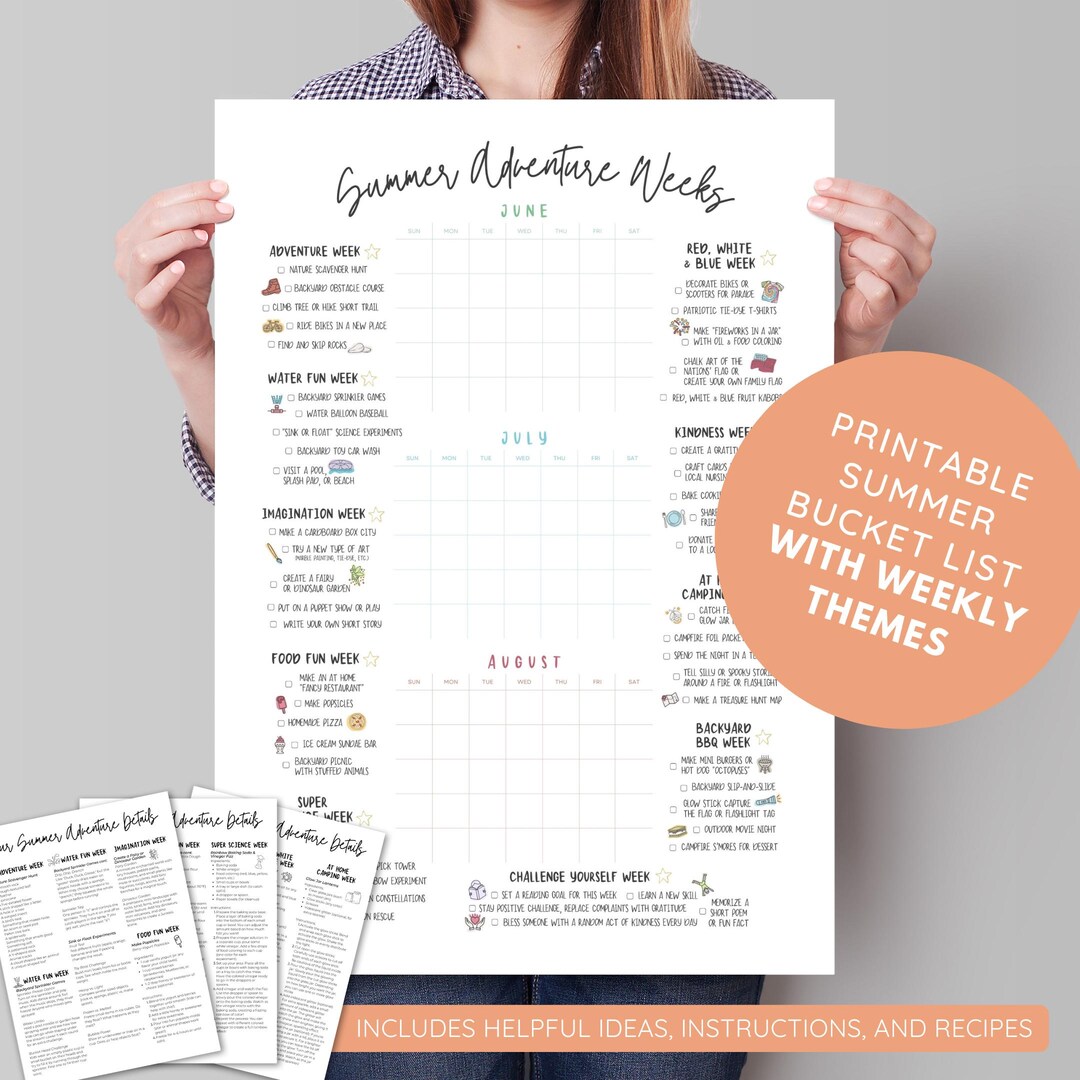 Summer Bucket List Printable Activity, Family Activities for Kids ...