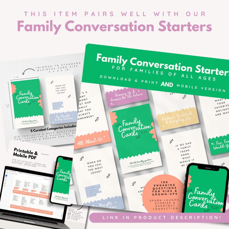 100 Conversation Starter Cards Family Printable, Conversation Cards for ...
