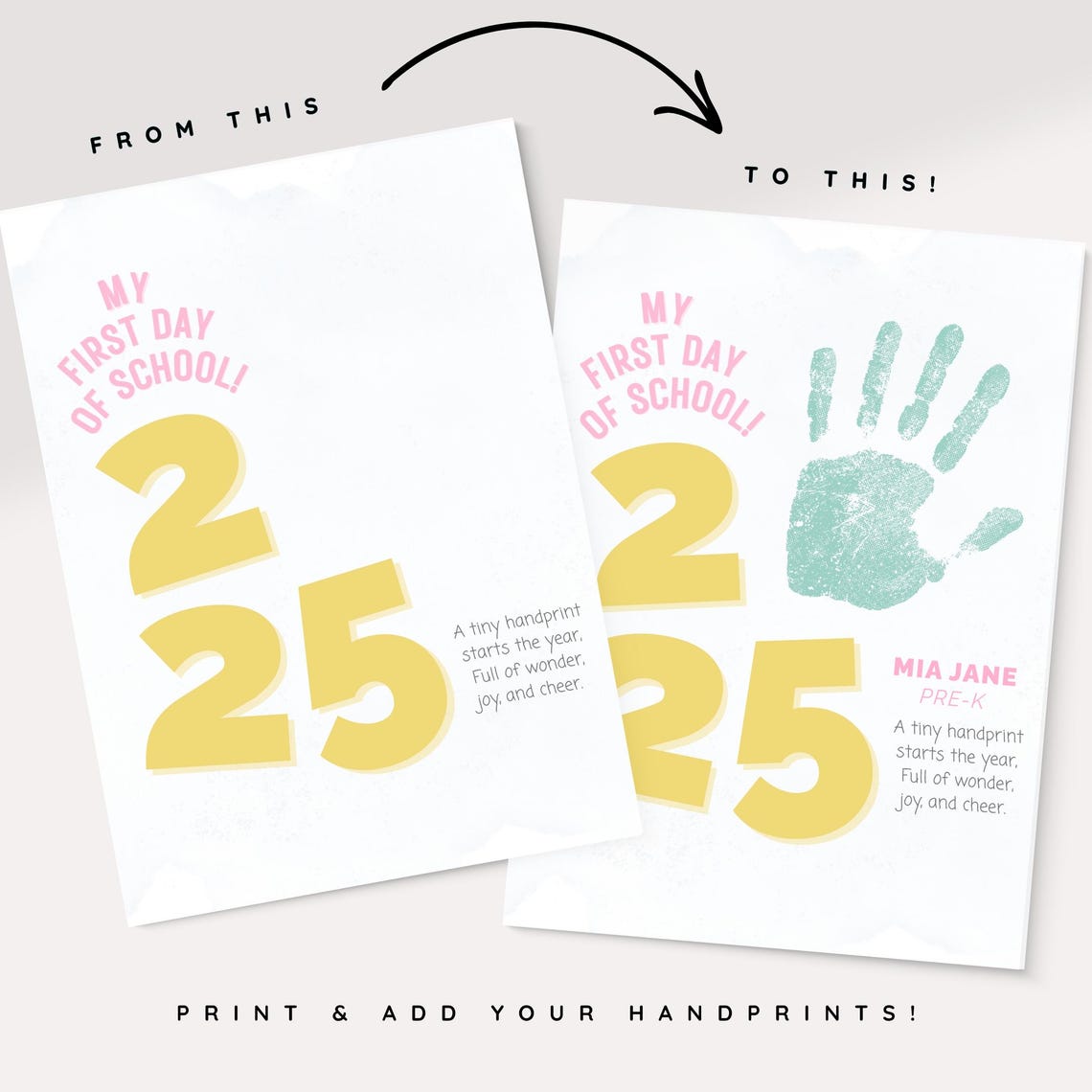 Editable Back to School Handprint Art, My First Day of Preschool ...