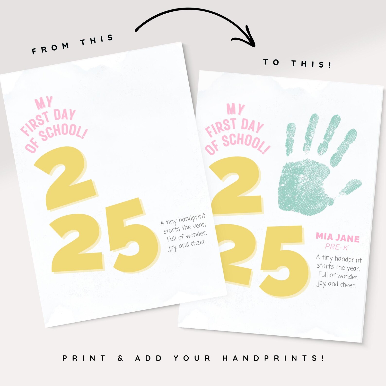 Editable Back to School Handprint Art, My First Day of Preschool ...