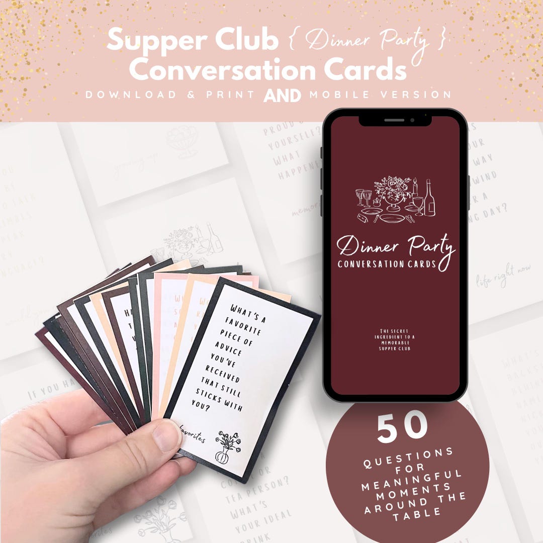 Printable Supper Club Dinner Conversation Starter Cards, Table Talk ...