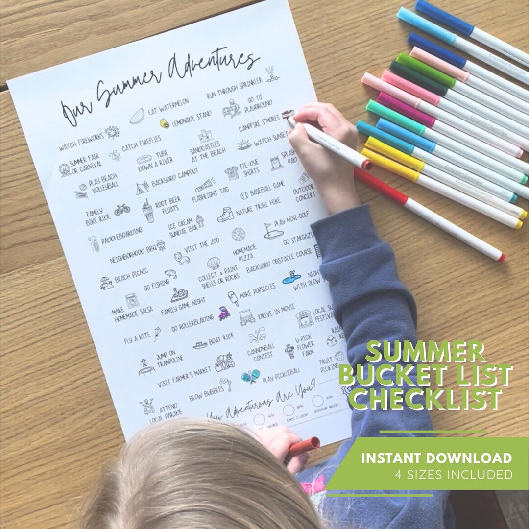 Kids Summer Bucket List Printable Color, Family Summer Bucket List ...