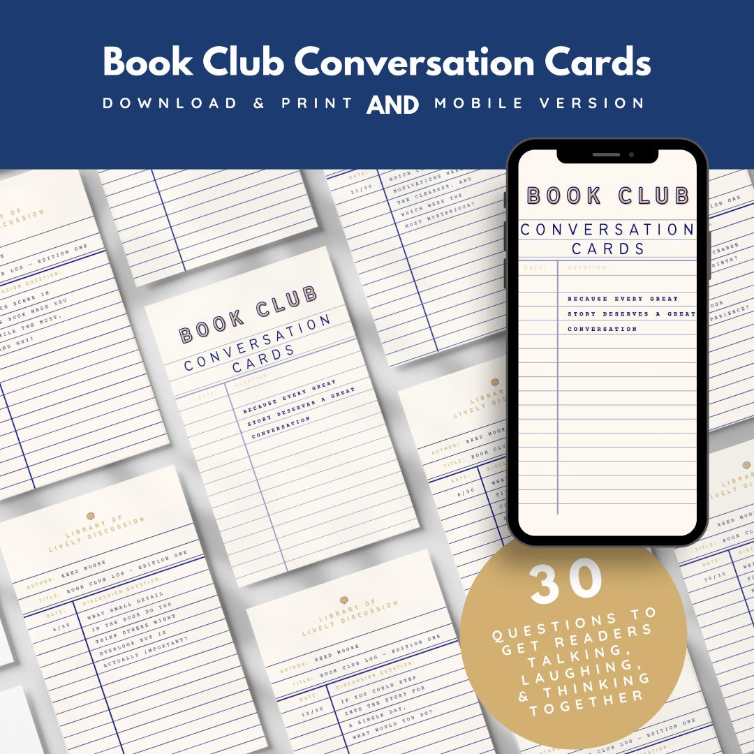 Book Club Discussion Cards, Vintage Library Design (printable PDF) - Etsy