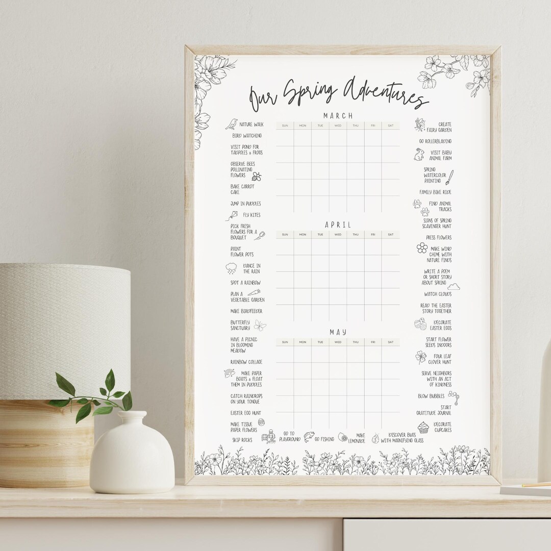 Family Activities Calendar Printable, Spring Bucket List for Kids and ...