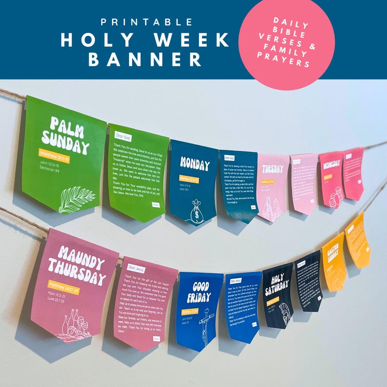 Holy Week Countdown Banner, Printable Easter Story Decor, Lent ...