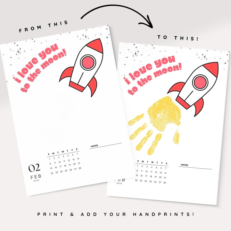 Handprint Calendar Template 2026, Keepsake Gift From Kids Toddler Baby ...