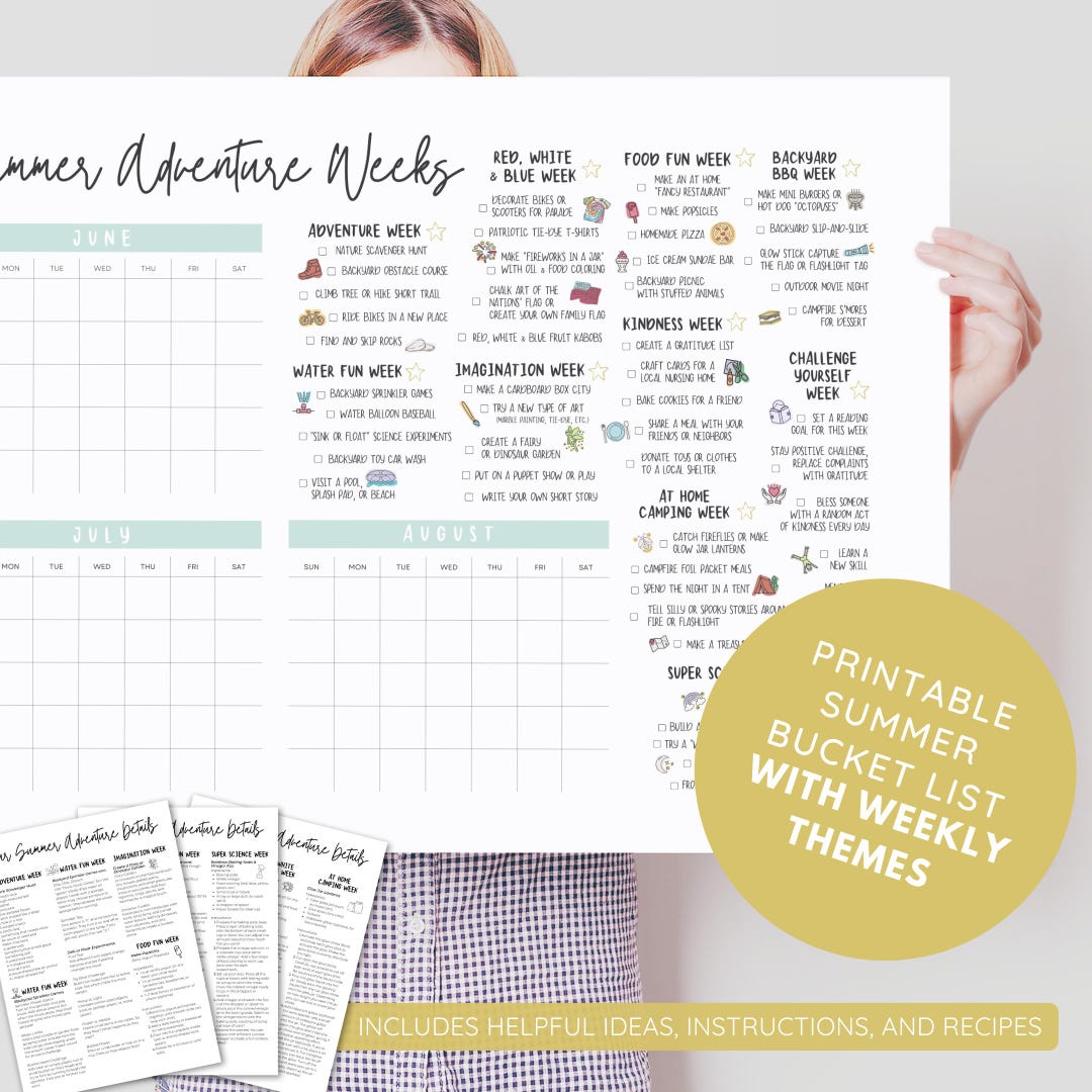 Summer Bucket List Weekly Theme, Kids Summer Activity Calendar ...