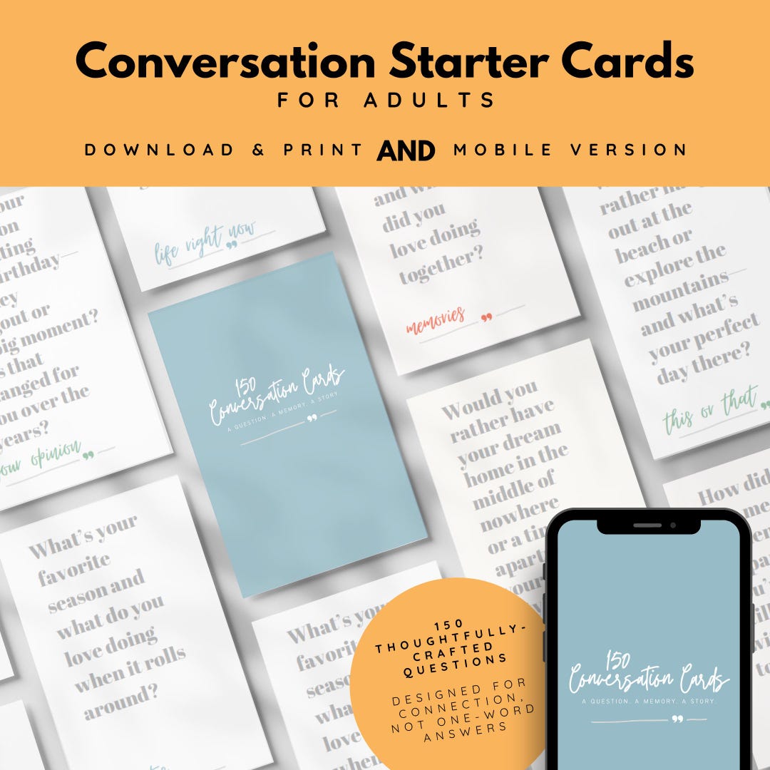 Conversation Starters for Adults, Printable Conversation Starter Cards ...