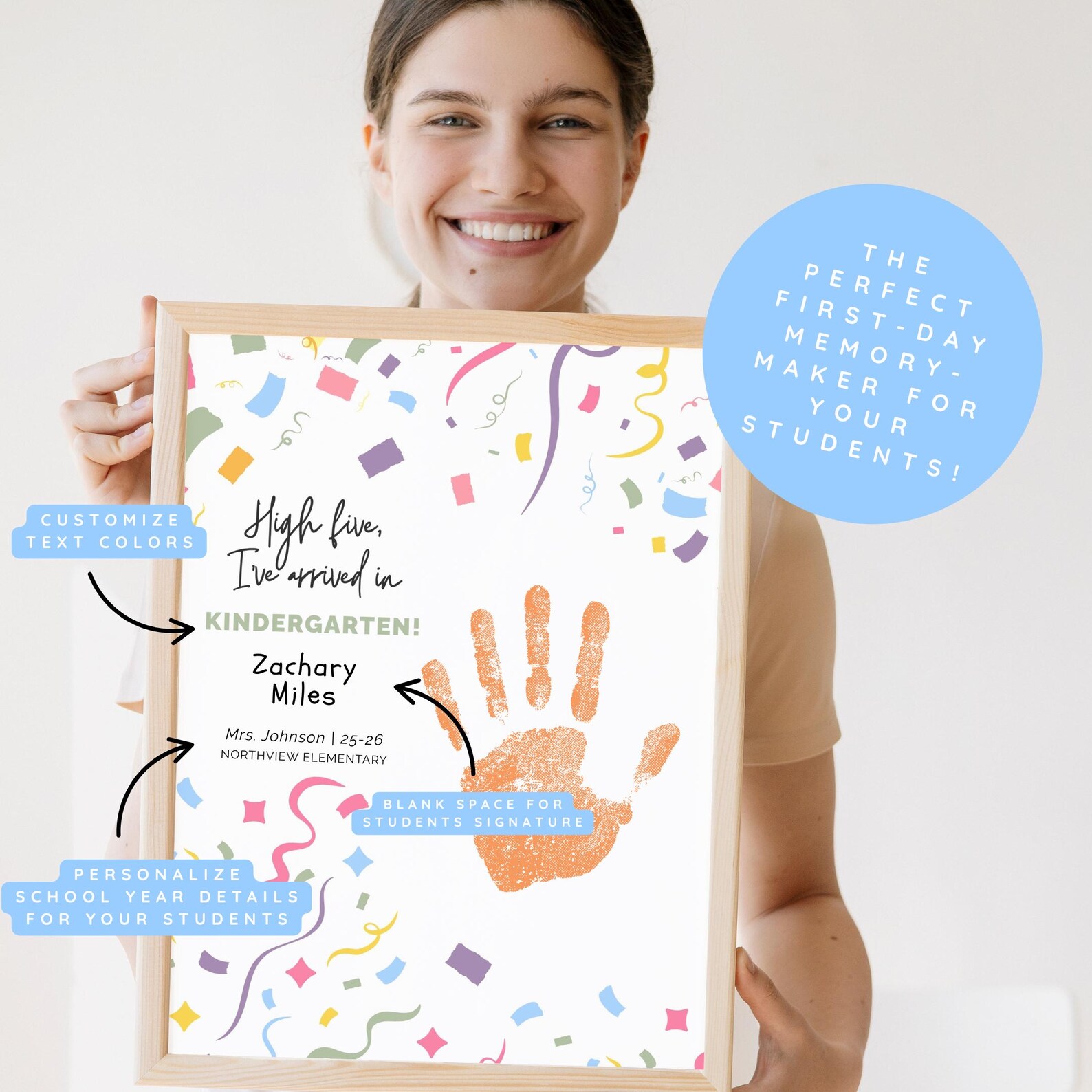 Editable First Day of Kindergarten Handprint Craft, High Five Handprint ...