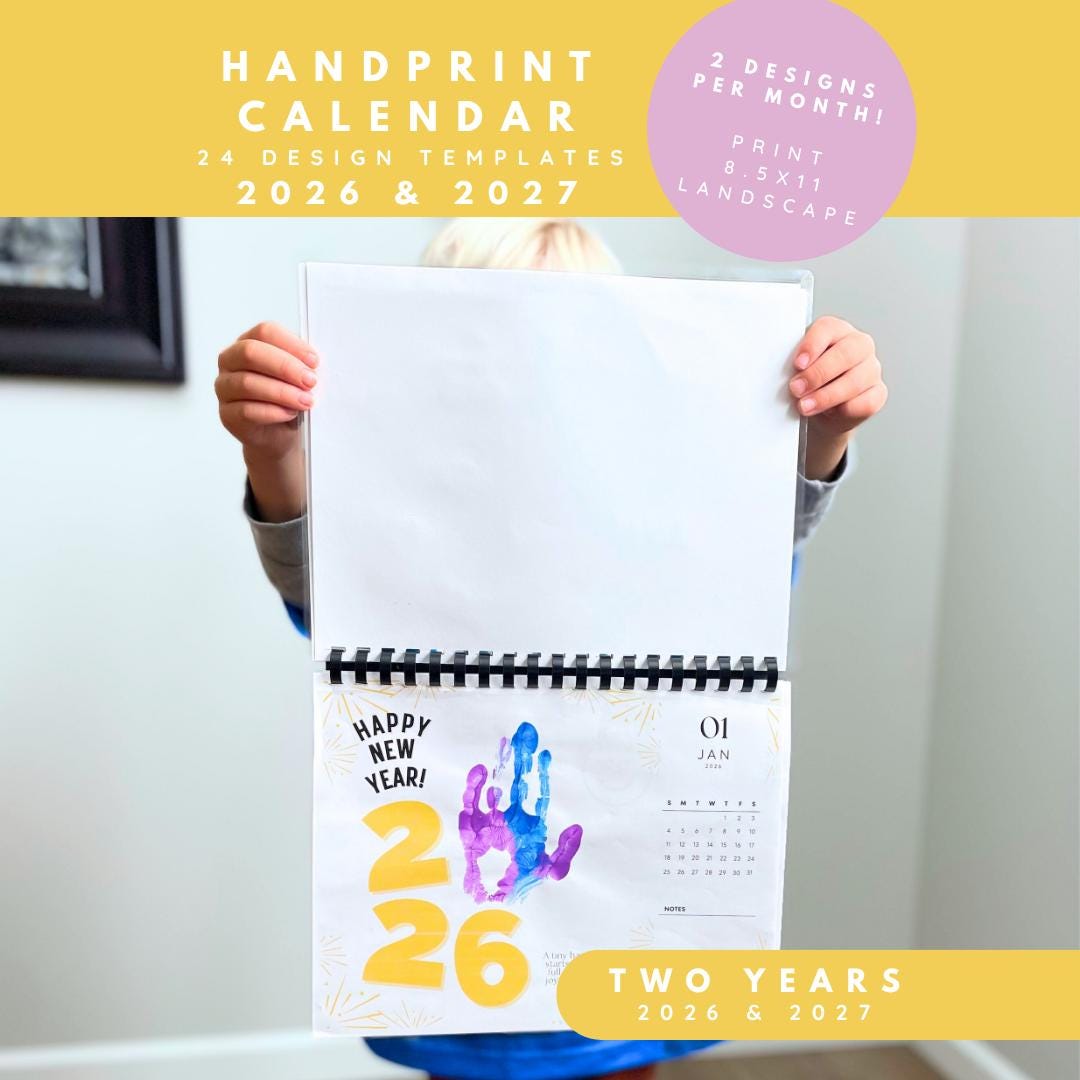 2026 Handprint Art Calendar Keepsake, Printable Handprint Calendar 2026 ...