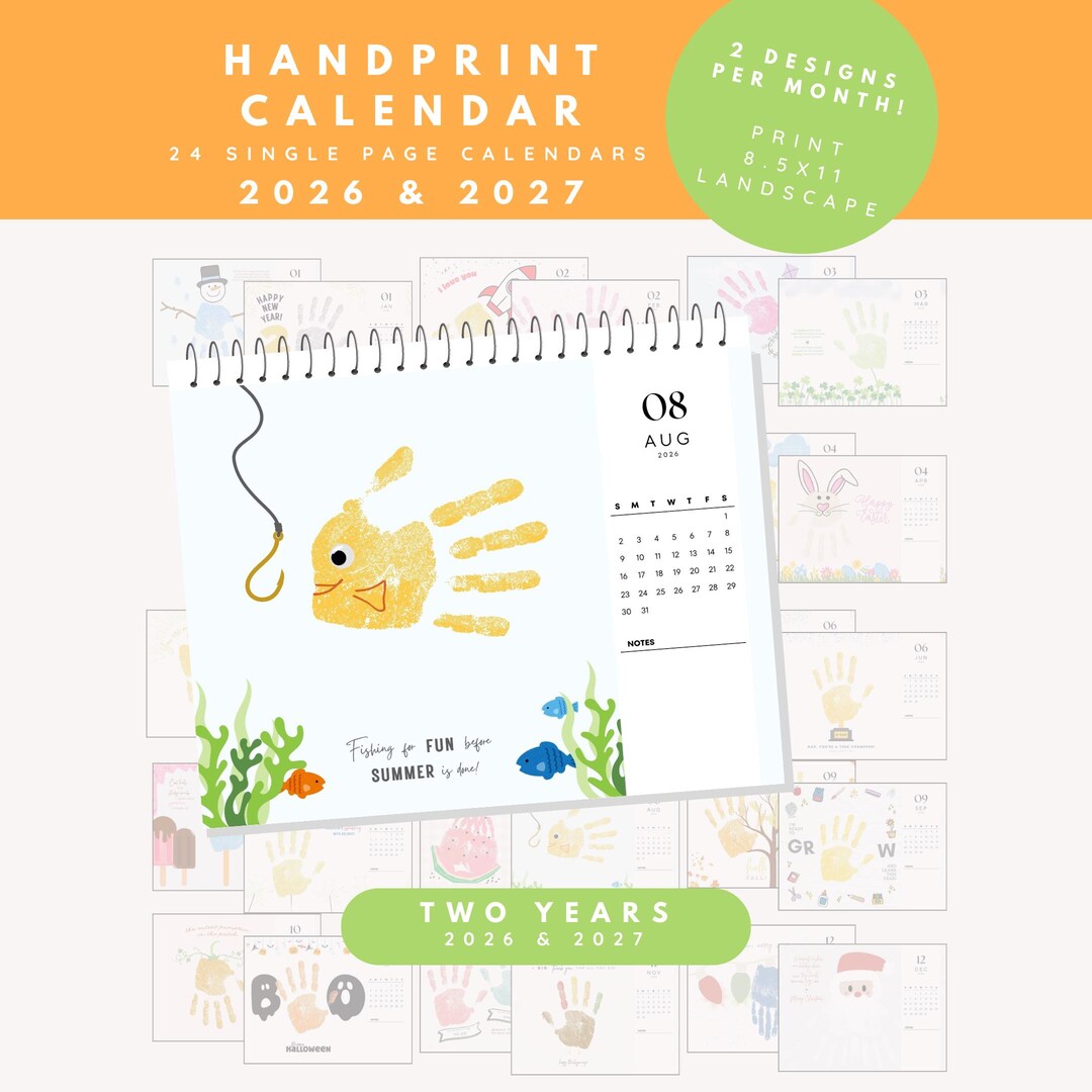 Printable Handprint Calendar 2026 2027, Handprint Art Calendar Keepsake ...