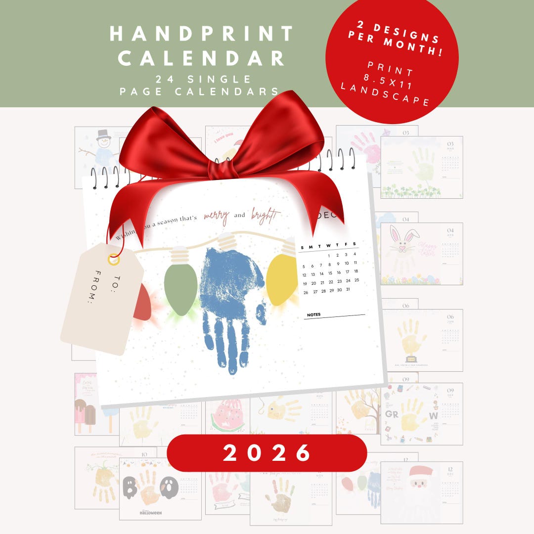 Handprint Calendar 2026, 2026 Handprint Calendar Printable Gift for ...