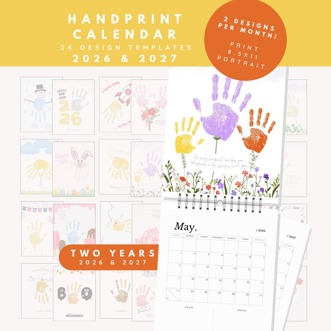 Handprint Calendar Template 2026, DIY Calendar for Kids Baby Toddler ...