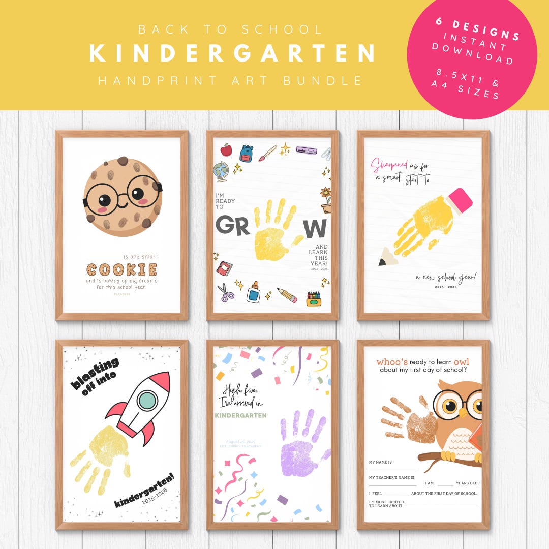 Back to School Handprint Art Bundle, First Day of School Handprint ...