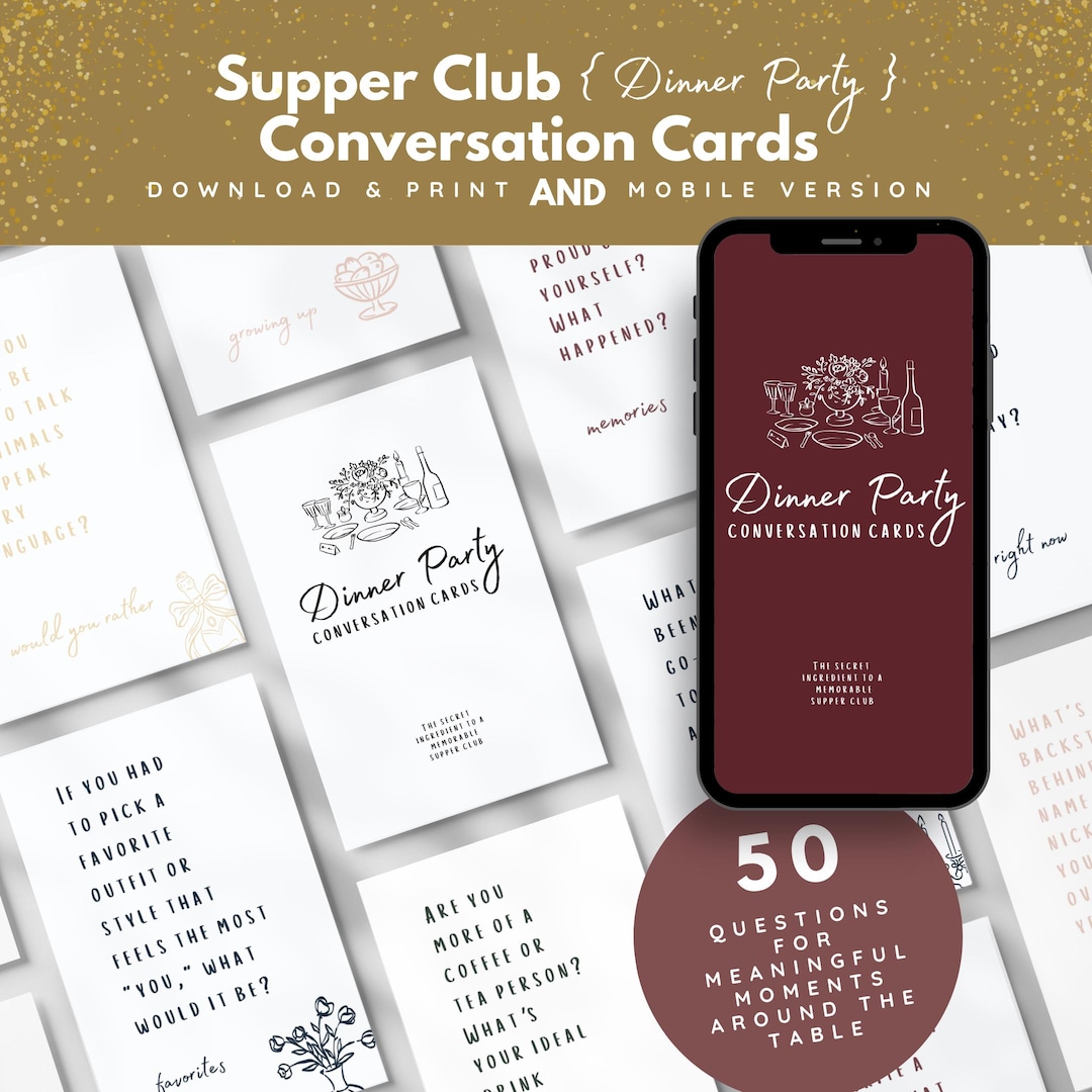 Dinner Conversation Cards for Supper Club Entertaining, New Year Dinner ...