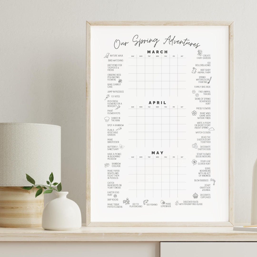 Spring Bucket List Calendar Planner, Family Activities Calendar ...
