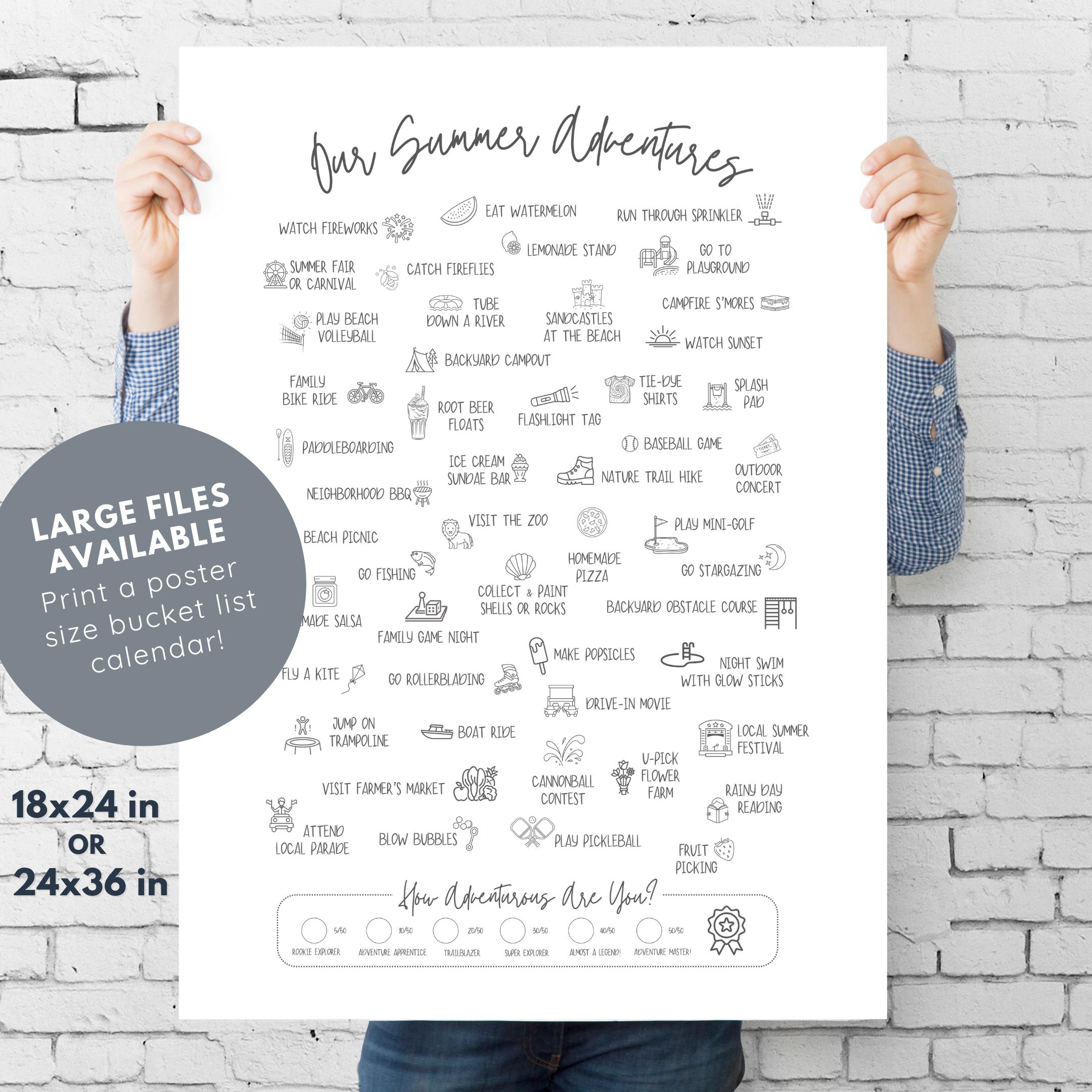 Kids Summer Bucket List Printable Color, Family Summer Bucket List ...